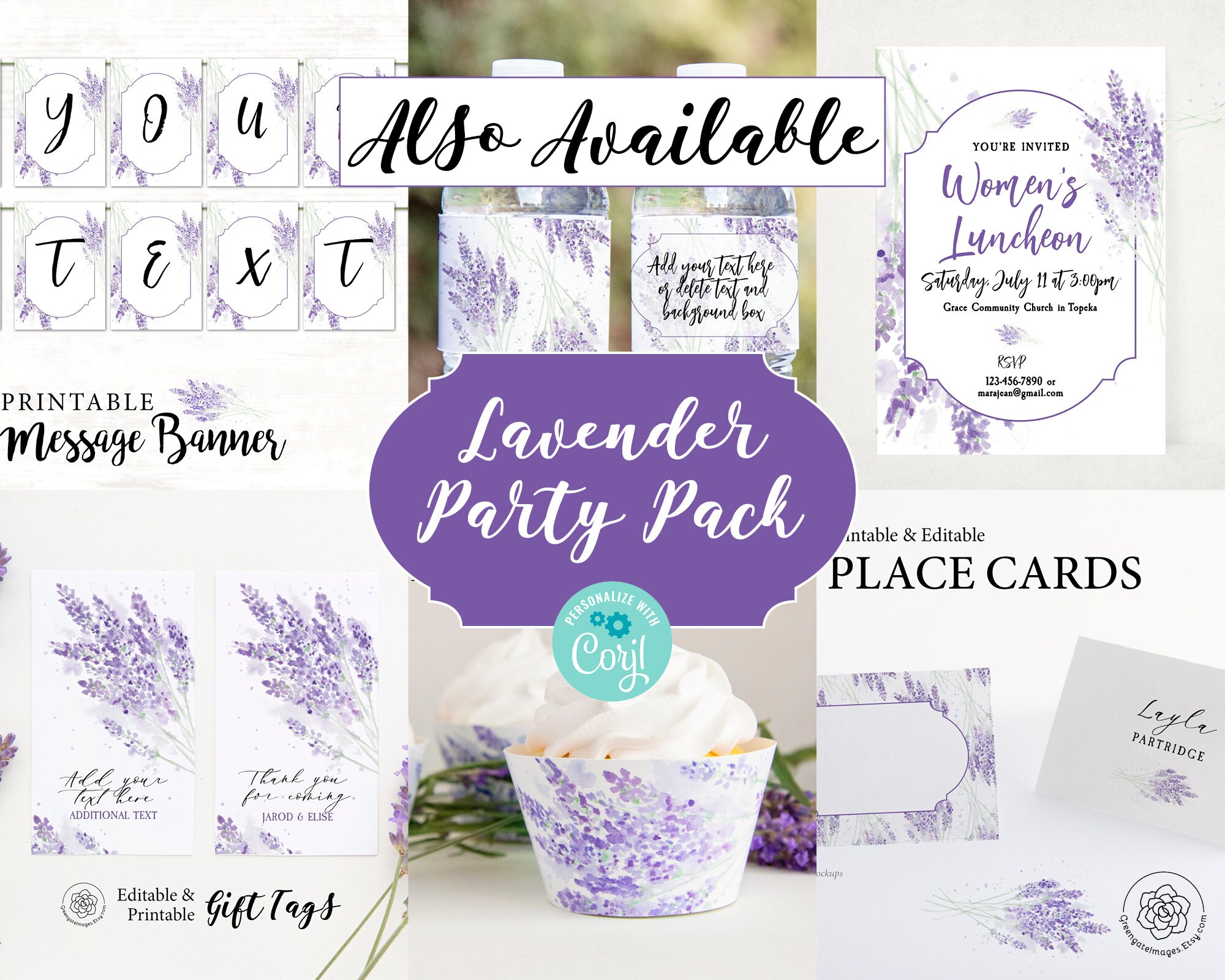 Lavender Water Bottle Label printable corjl editable party | Etsy