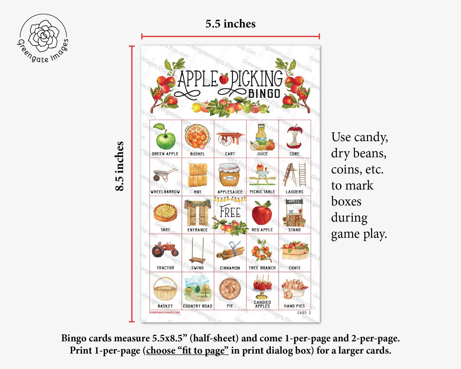 Apple Picking Bingo Cards: PRINTABLE Bingo With Labeled - Etsy