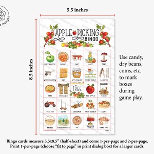 Apple Picking Bingo Cards: PRINTABLE Bingo With Labeled Pictures. 50 ...
