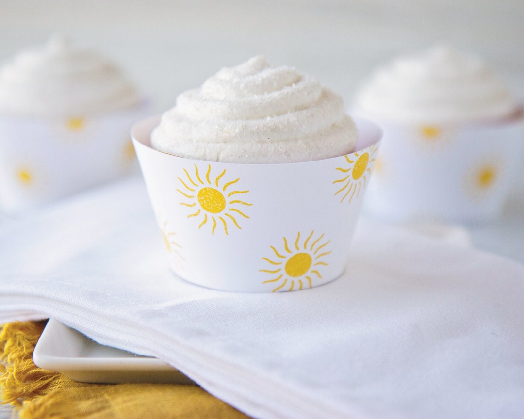 Sun Cupcake Wrapper - PRINTABLE Instant Download PDF. Yellow Sunshine ...