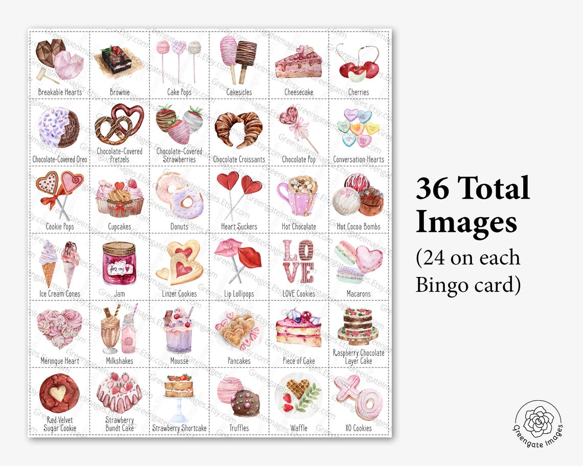 Valentine's Desserts Bingo Cards: Printable Bingo Cards | Etsy