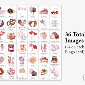 Valentine's Desserts Bingo Cards: Printable Bingo Cards, 50 Cards ...