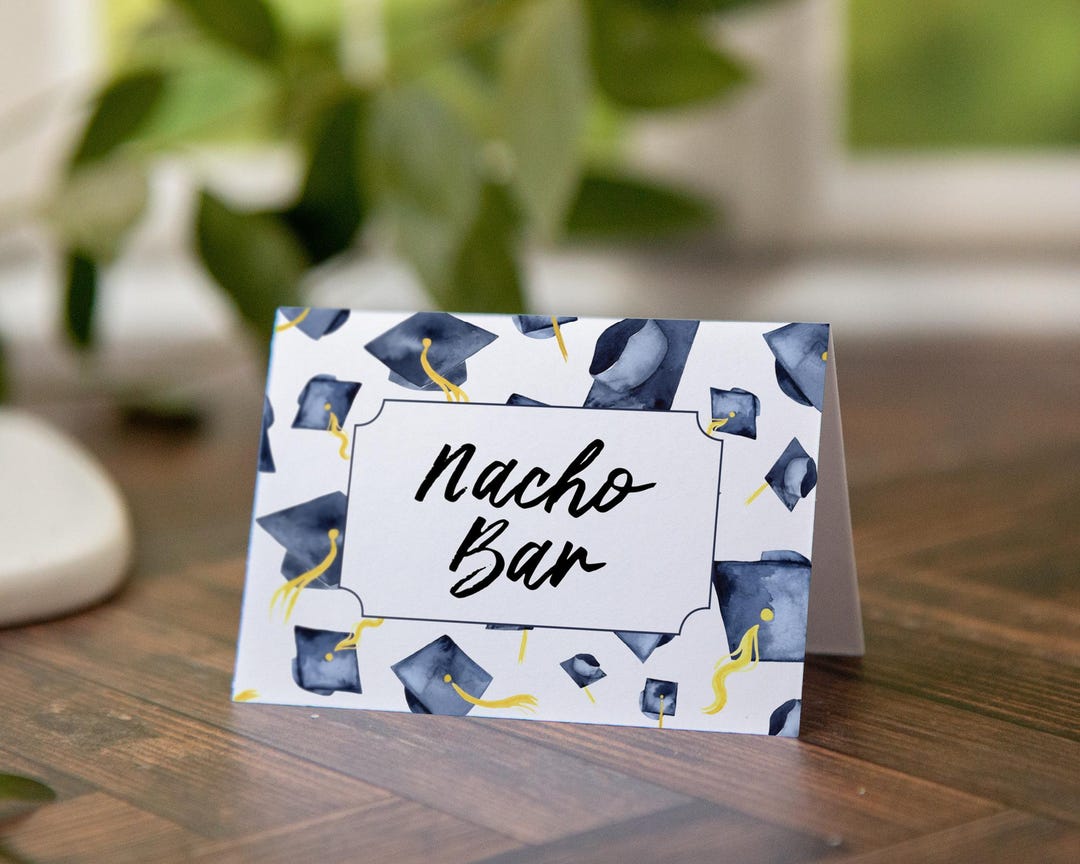 Graduation Buffet Signs - Printable Placecard, Corjl, Navy Grad Cap ...