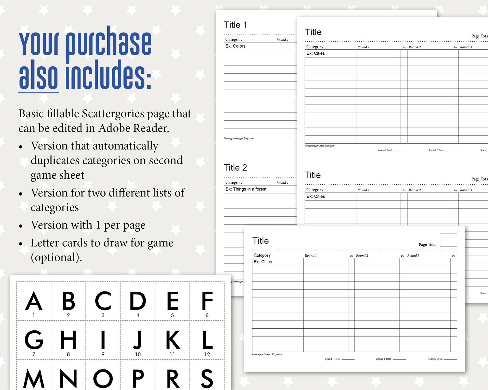 Patriotic Scattergories Printable Scattergories Template | Etsy