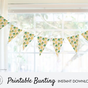 Lemon Bunting Printable - Lemon Party Decor, Printable Banner, Yellow ...