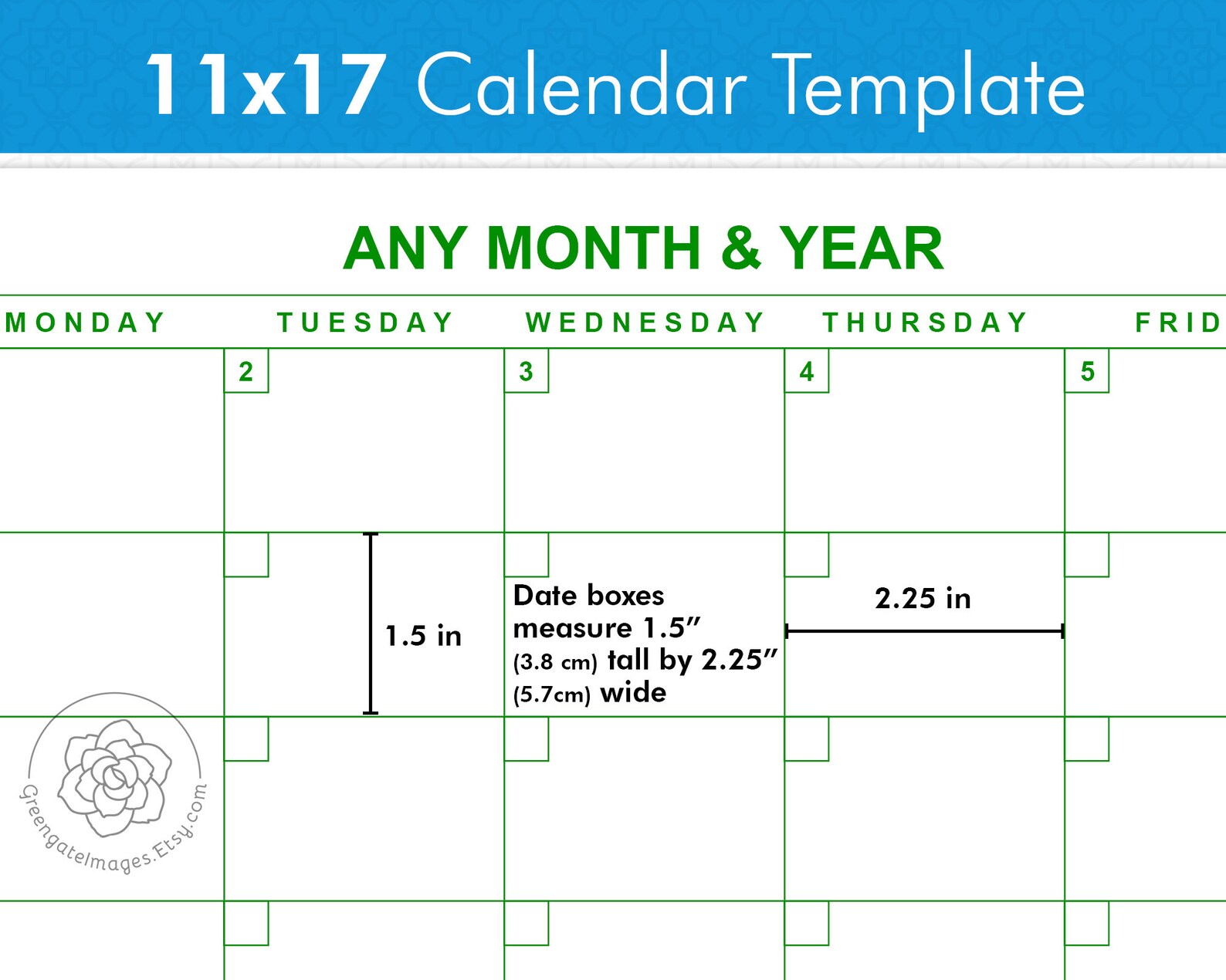 11x17" Editable Calendar Templates - Landscape Calendars, Set of ...