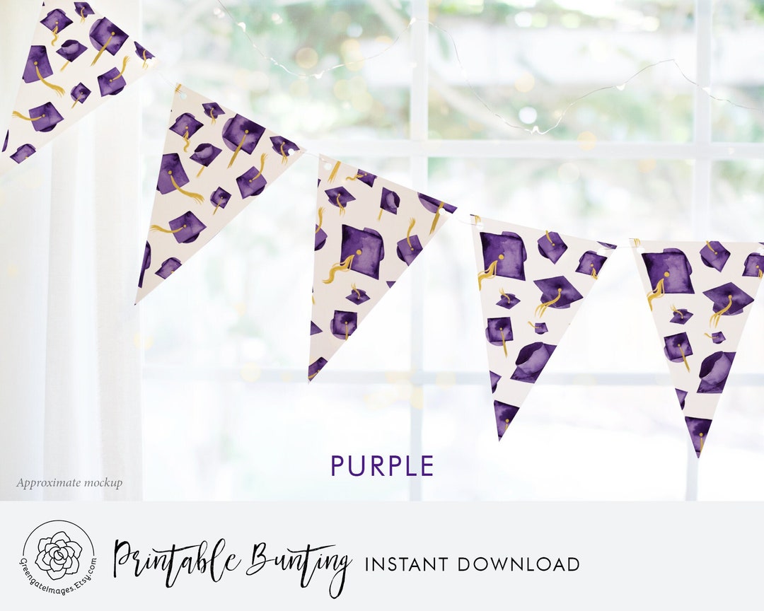 Purple Graduation Bunting - PRINTABLE Graduation Cap Design, Graduation ...