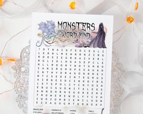 Monsters Word Find PRINTABLE Downloadable Activity. - Etsy