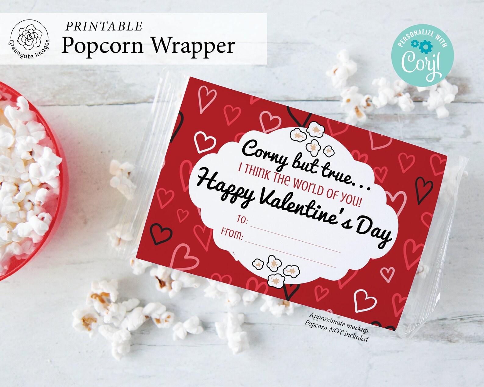 Valentine's Day Popcorn Wrapper PRINTABLE Microwave - Etsy