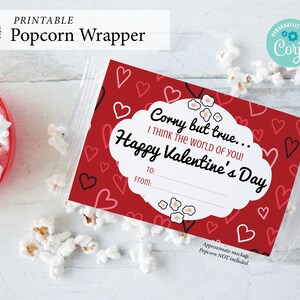 Valentine's Day Popcorn Wrapper - PRINTABLE Microwave Popcorn Wrapper ...