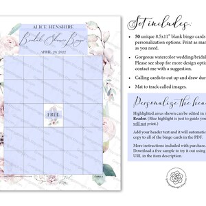 FILLABLE Bridal Bingo Template: 50 Cards Printable Bingo Pdf, Editable ...