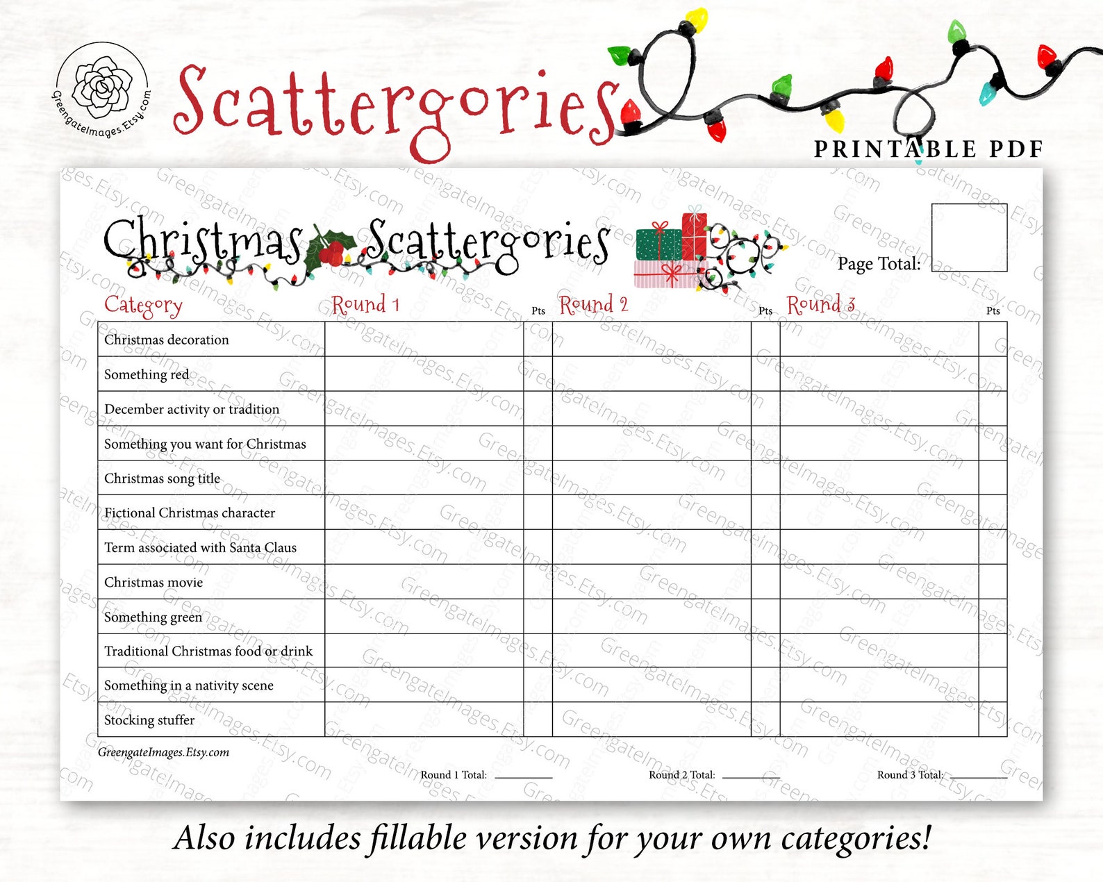 Christmas Categories - PRINTABLE Instant Download PDF. Party Game ...