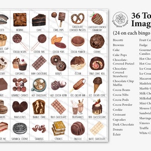 Chocolate Bingo Cards: Printable Bingo Cards, Color Pictures, 50 Cards ...