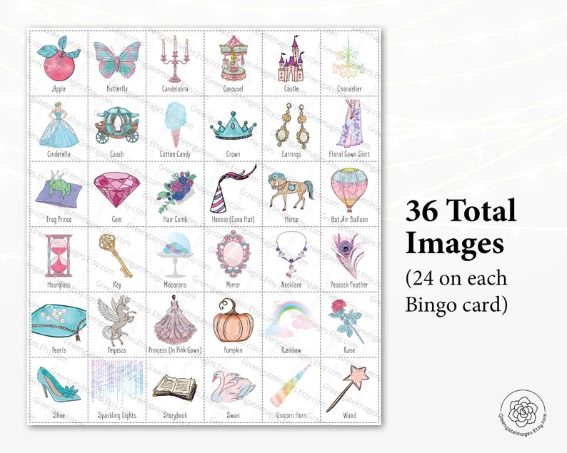 Fairytale Princess Bingo Cards: Printable Bingo Cards, 50 Cards, Kids ...