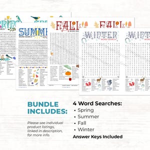 Seasons Word Search Bundle - PRINTABLE Word Find Pages. Instant ...