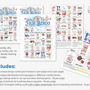 Fair Bingo - 50 PRINTABLE Unique Cards. Instant Digital Download PDF ...
