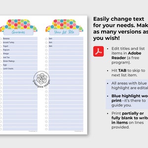 Printable List Paper - Editable/fillable Instant Download PDF. To-do ...