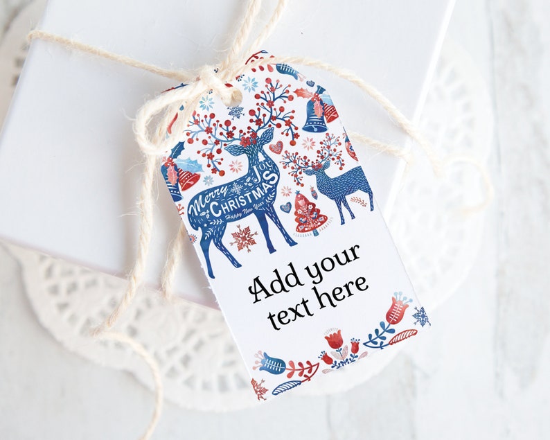 Folk/scandi Christmas Gift Tags - PRINTABLE Corjl Editable Favor Tags ...