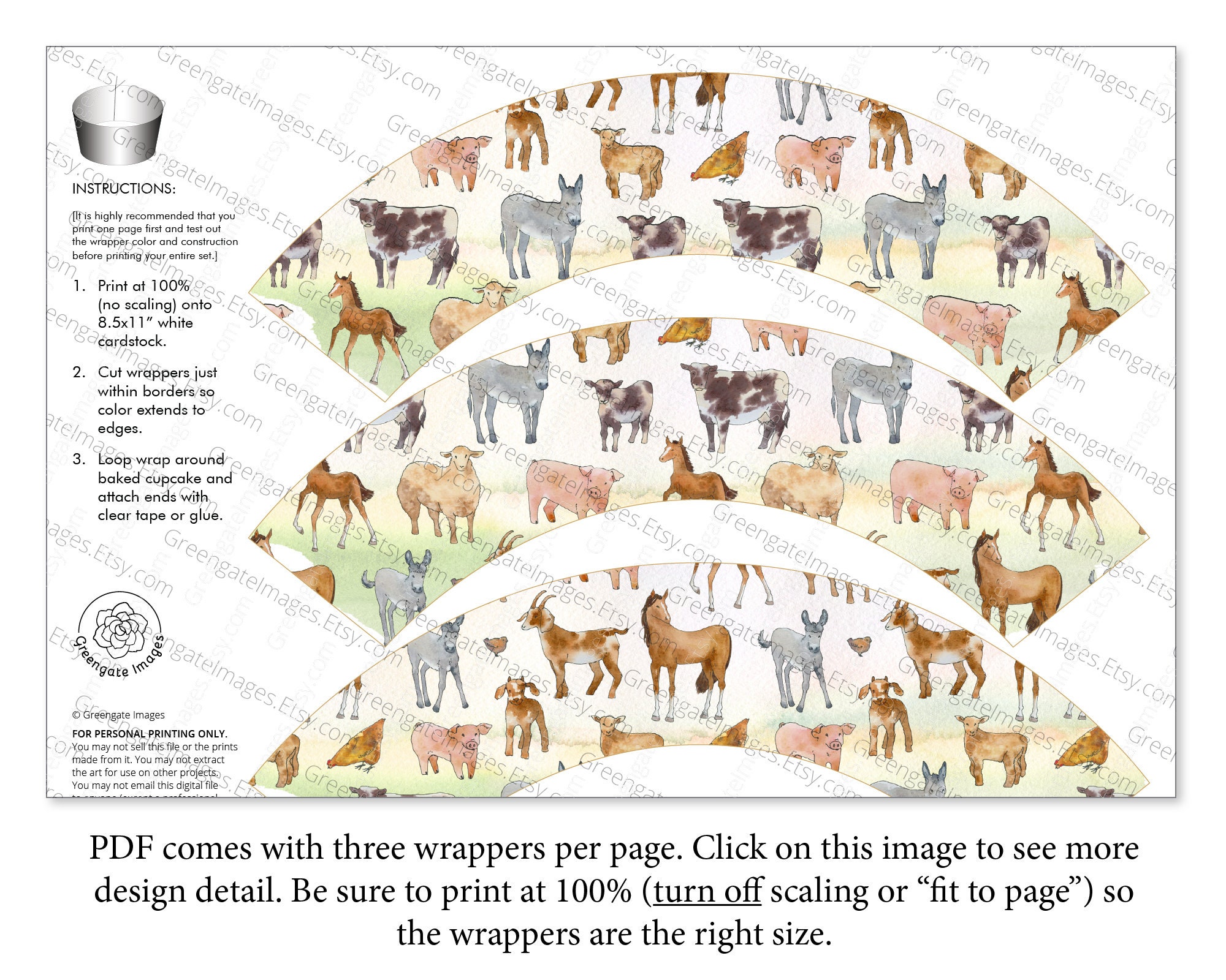 Farm Animal Cupcake Wrappers - PRINTABLE Cupcake Wraps Pdf, Barnyard ...
