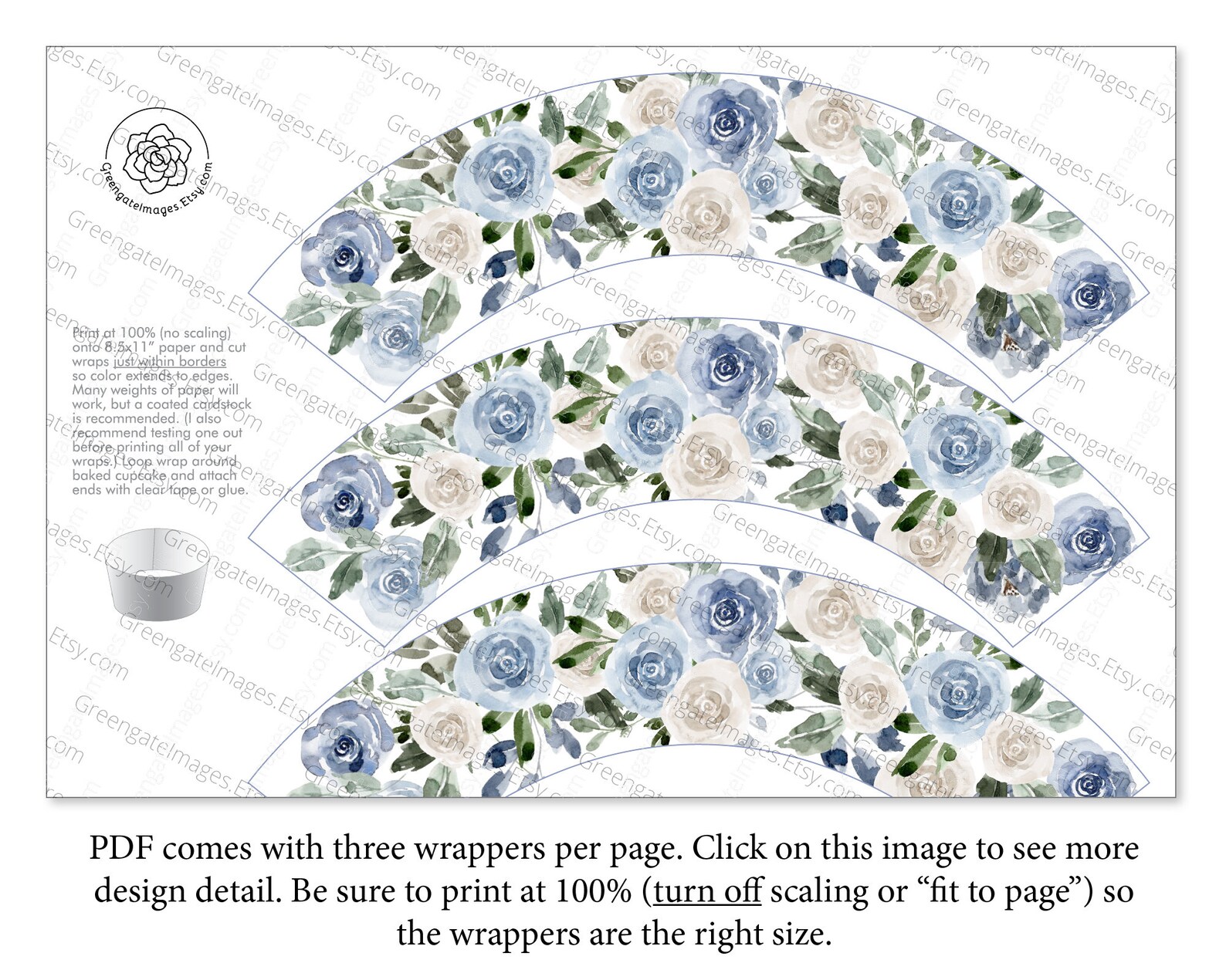 Wedding Cupcake Wrappers PRINTABLE Floral Cupcake Wraps Pdf - Etsy