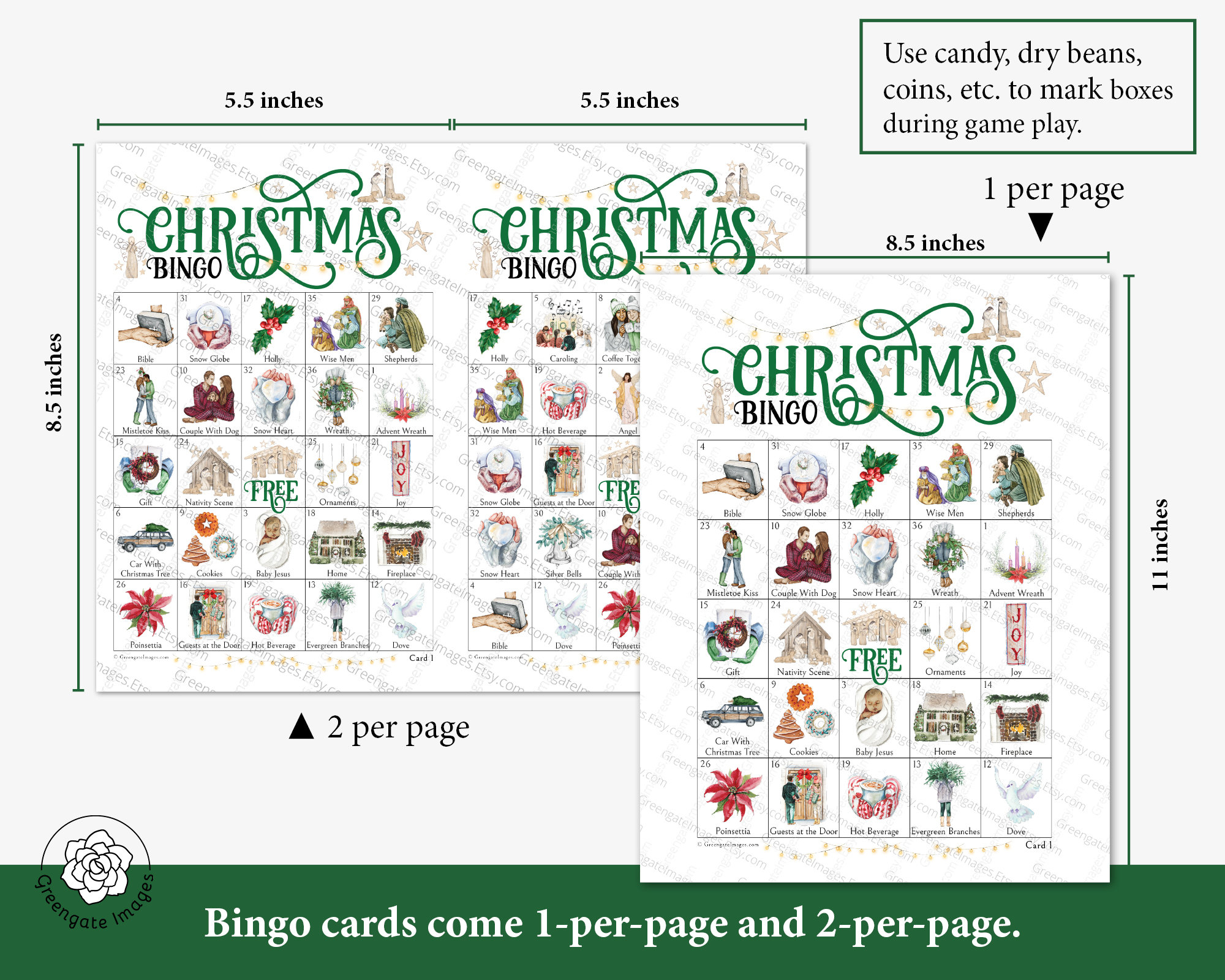 CHRISTIAN Christmas Bingo - 50 PRINTABLE Unique Cards. Instant Download ...