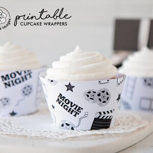 Black and White Movie Night Cupcake Wrapper - PRINTABLE Instant ...