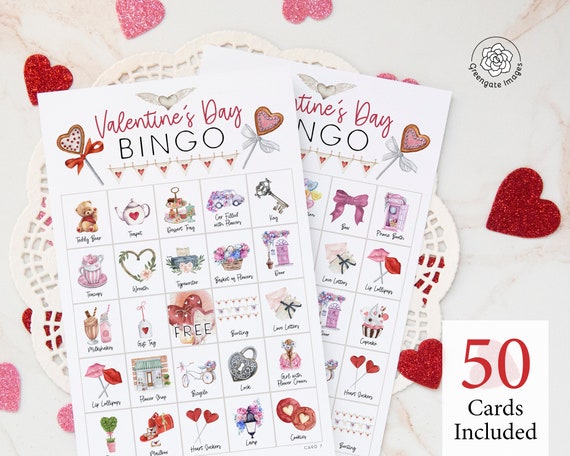 Valentine's Day Bingo Cards: Printable Bingo Cards 50 | Etsy