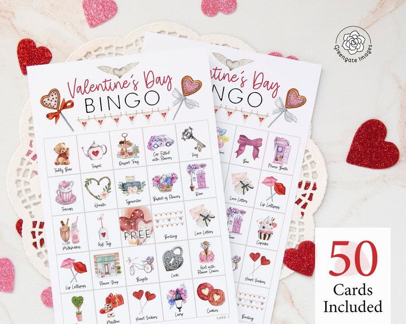 Valentine's Day Bingo Cards: Printable Bingo Cards 50 | Etsy