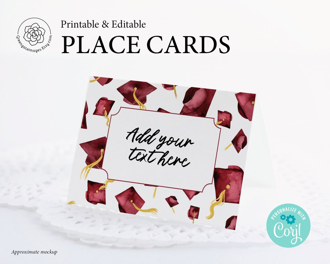 Graduation Buffet Signs Printable Placecards, Corjl, Burgundy Grad Cap ...