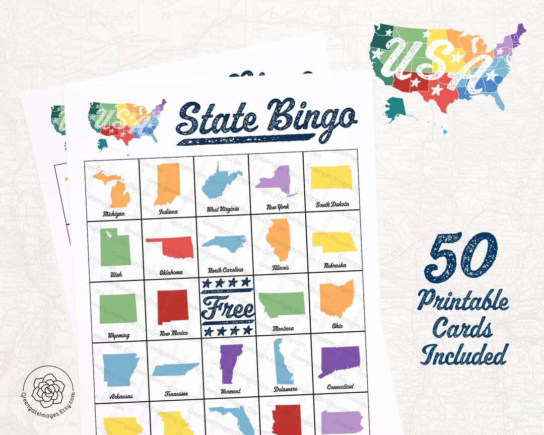 US State Bingo Set Printable Bingo Game 50 Cards Senior - Etsy