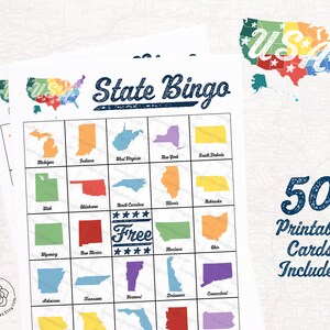 US State Bingo Set Printable Bingo Game 50 Cards Senior - Etsy