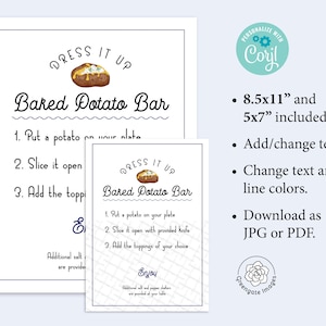 Baked Potato Bar Sign - 8.5x11" and 5x7". Editable on Corjl, Wedding ...