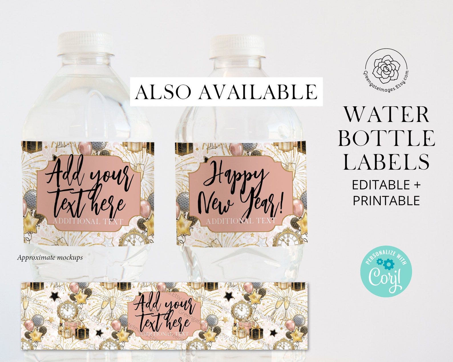 New Year's Water Bottle Label Printable Corjl Editable | Etsy