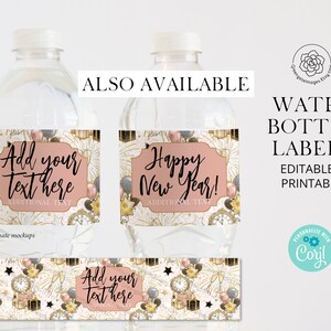 New Year's Water Bottle Label - Printable, Corjl Editable, Beverage ...