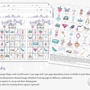 Fairytale Princess Bingo Cards: Printable Bingo Cards, 50 Cards, Kids ...