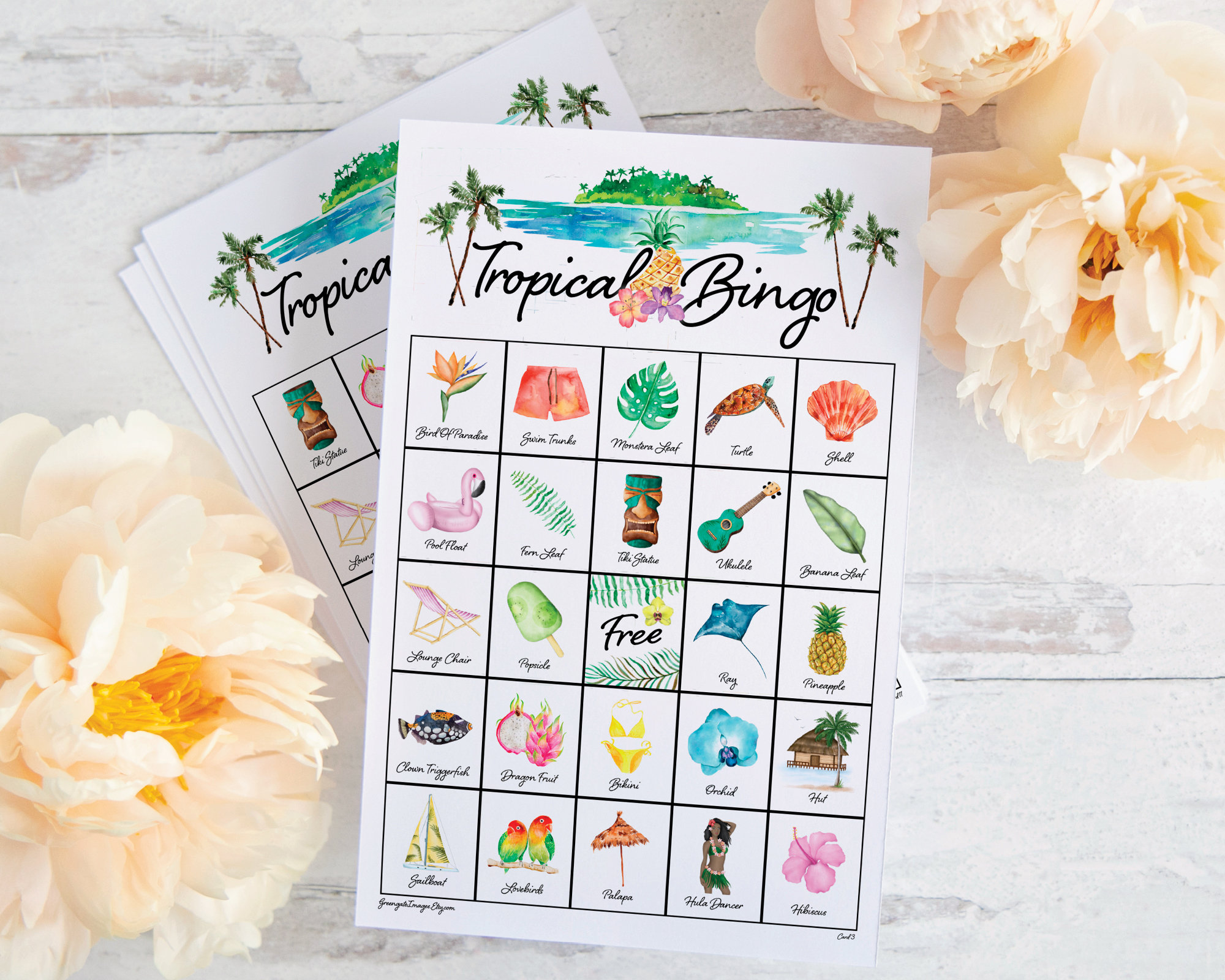 Tropical Bingo: PRINTABLE 50 Cards, Bingo Pdf Game, Party Game Ideas ...