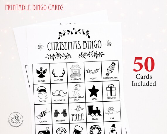 Christmas Bingo Cards: Printable Bingo Cards Black and White | Etsy
