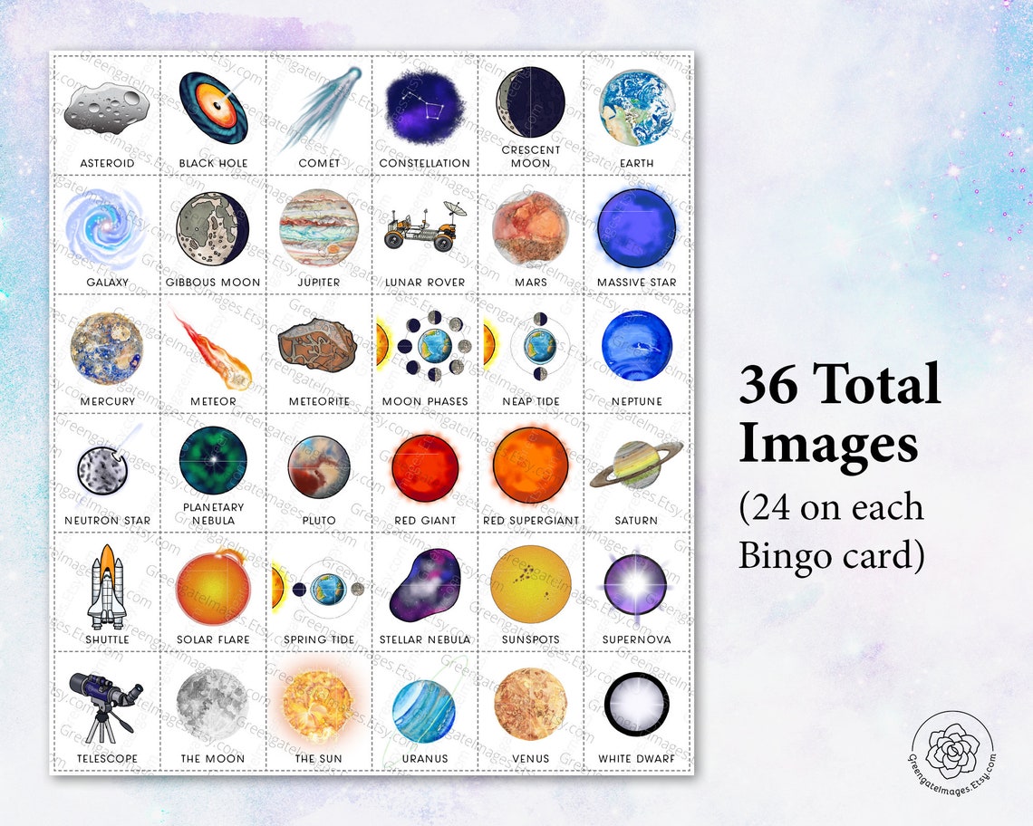 Astronomy Bingo Cards: Printable bingo cards 50 cards kids | Etsy