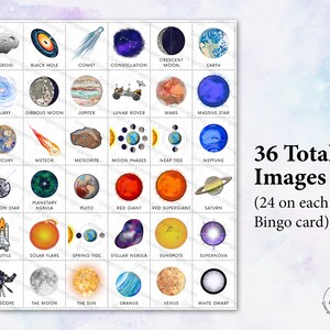 Astronomy Bingo Cards: Printable Bingo Cards, 50 Cards, Kids Game ...