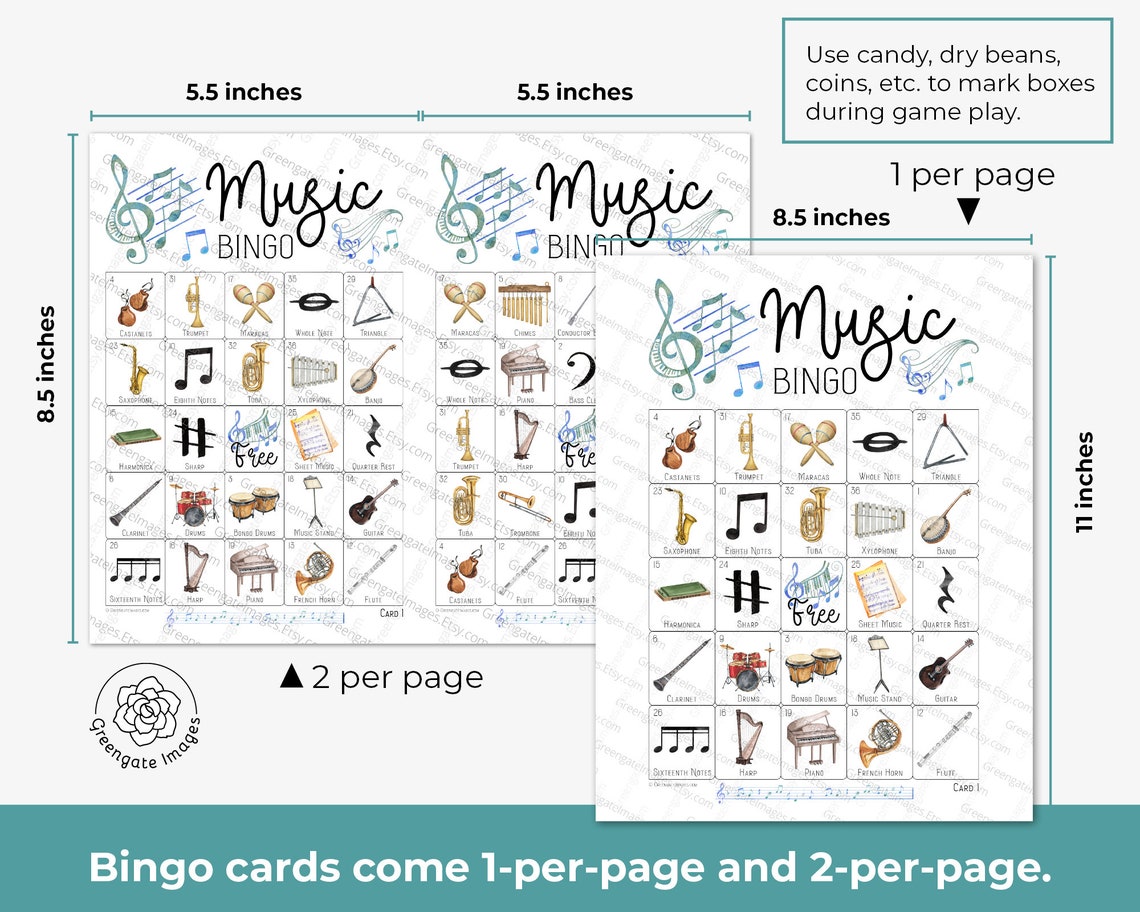 Music Bingo - 50 PRINTABLE Unique Cards. Instant Digital Download PDF ...