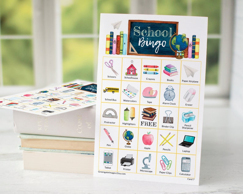 School Bingo Cards: Printable Bingo Cards Color Pictures 50 - Etsy