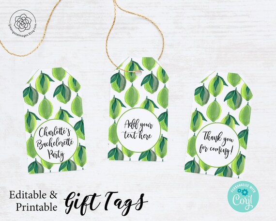 Lime Gift/Favor Tags Corjl printable gift tags editable | Etsy