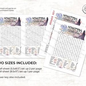 Monsters Word Find - PRINTABLE Downloadable Activity. Halloween Word ...