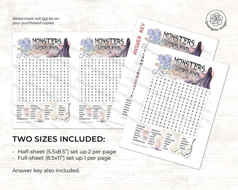 Monsters Word Find PRINTABLE Downloadable Activity. - Etsy