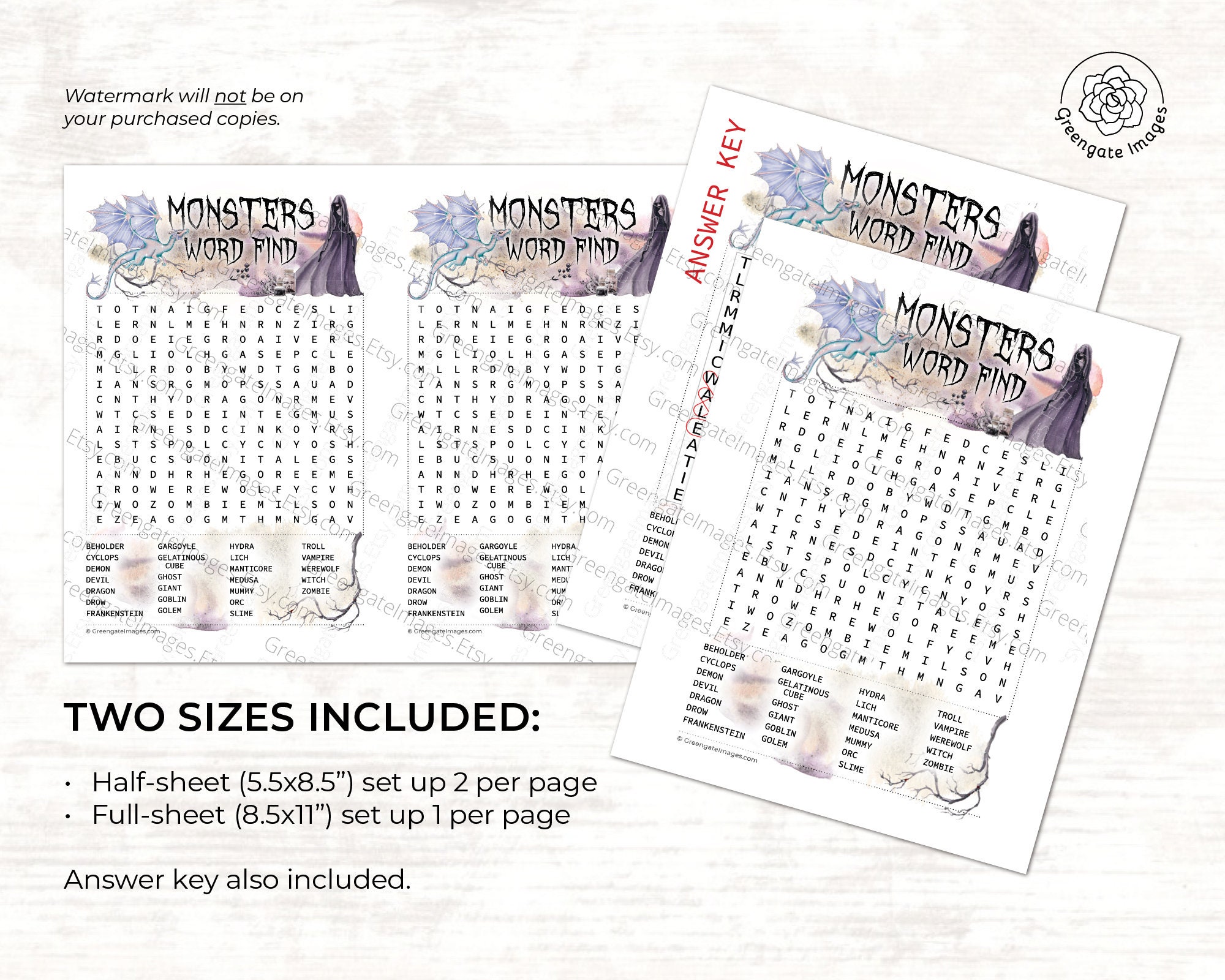 Monsters Word Find - PRINTABLE Downloadable Activity. Halloween Word ...