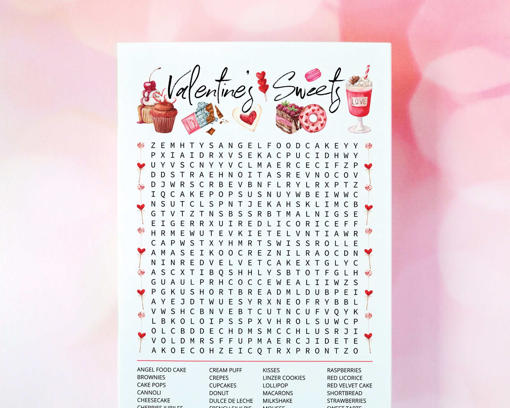 Valentine's Sweets Word Search - PRINTABLE Word Find. Instant Download ...