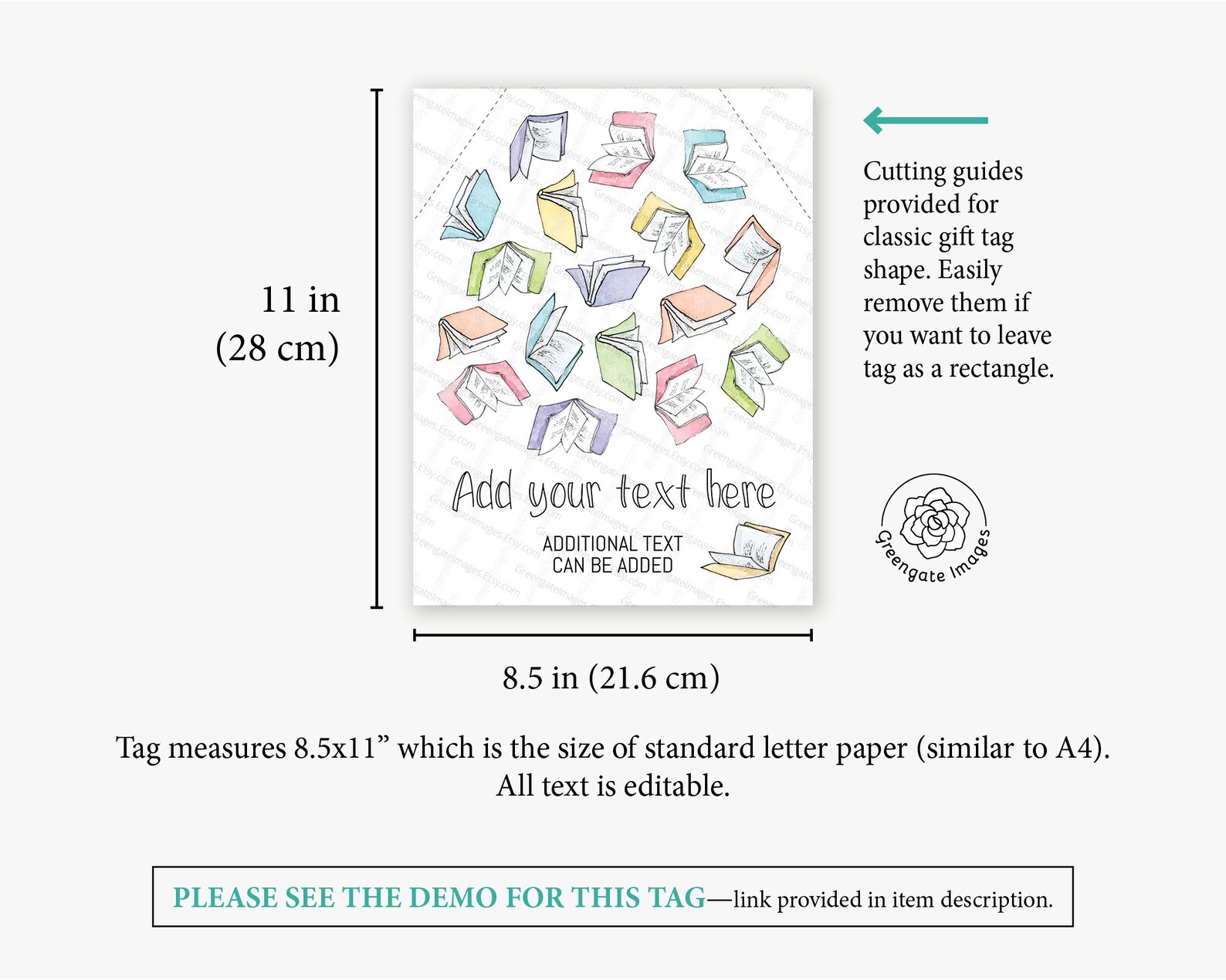 Books XL Giant Gift Tag Template - PRINTABLE Editable Corjl, Extra ...