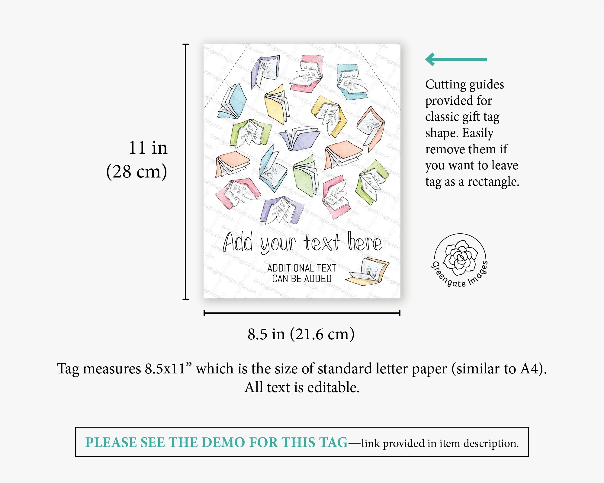 Books XL Giant Gift Tag Template - PRINTABLE Editable Corjl, Extra ...