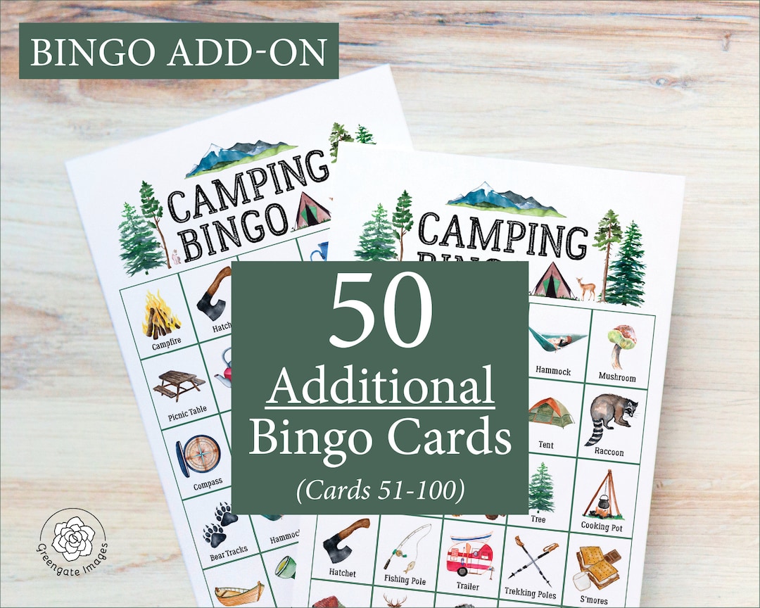 ADD-ON: 50 Additional Camping Bingo Cards (numbered 51-100) to Go With ...
