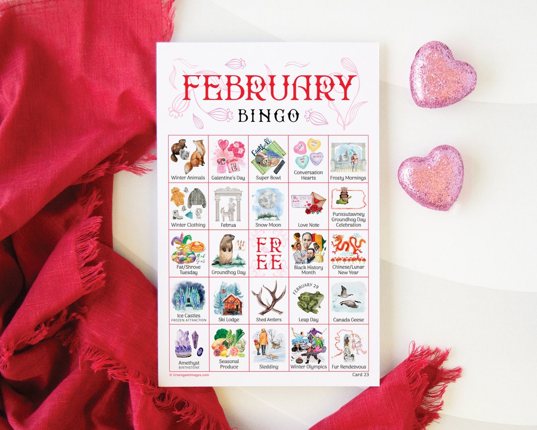 February Bingo - 50 PRINTABLE Unique Cards. Instant Digital Download ...